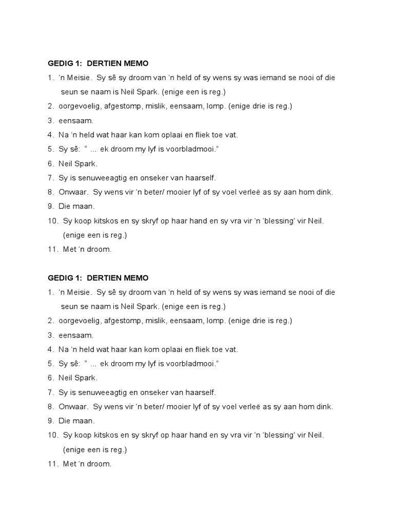 GEDIG 1 Dertien se memo | PDF