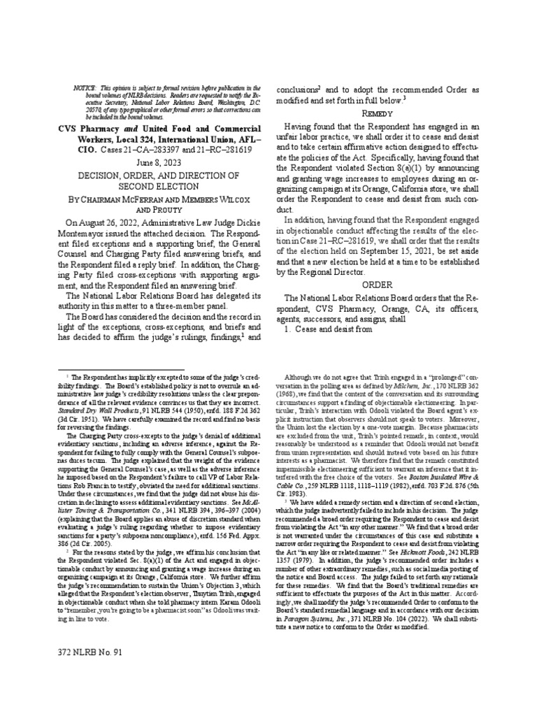 NLRB Decision - CVS Pharmacy and United Food and Commercial Workers ...