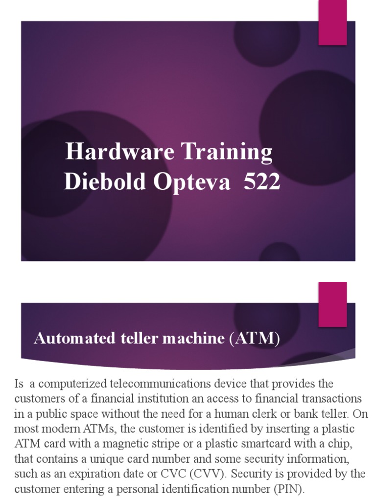 Diebold Opteva 522 ATM Hardware Guide | PDF | Key (Cryptography ...