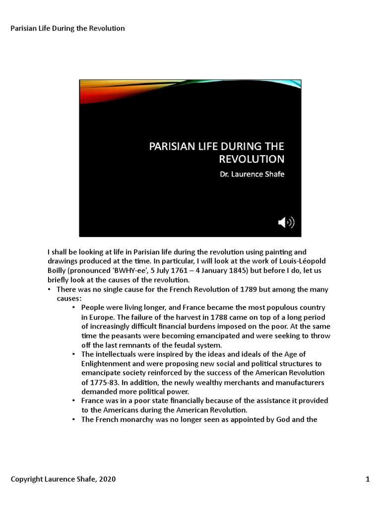 Parisian Life During The Revolution | PDF