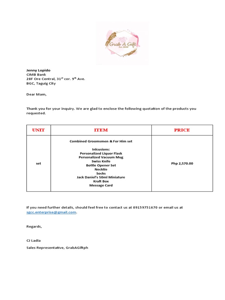 Jollibee Quotation Lelaine | PDF