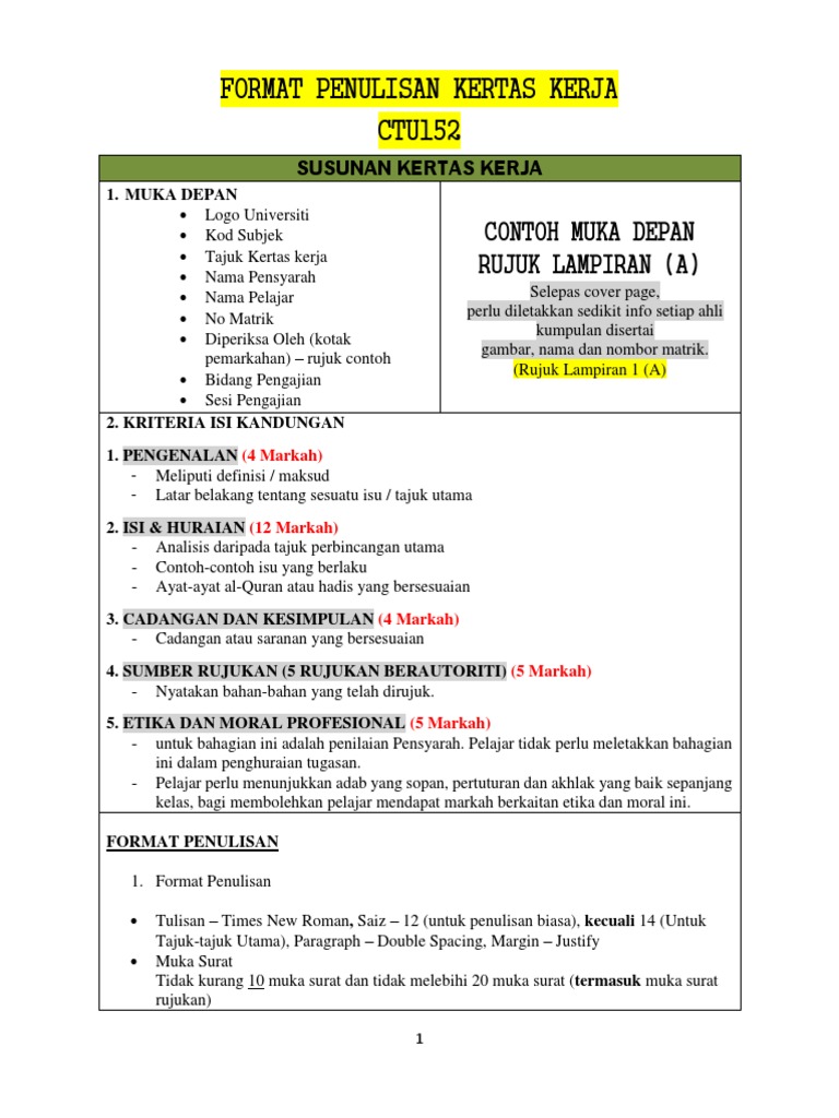 Format Tugasan Kertas Kerja Ctu152 (New) | PDF