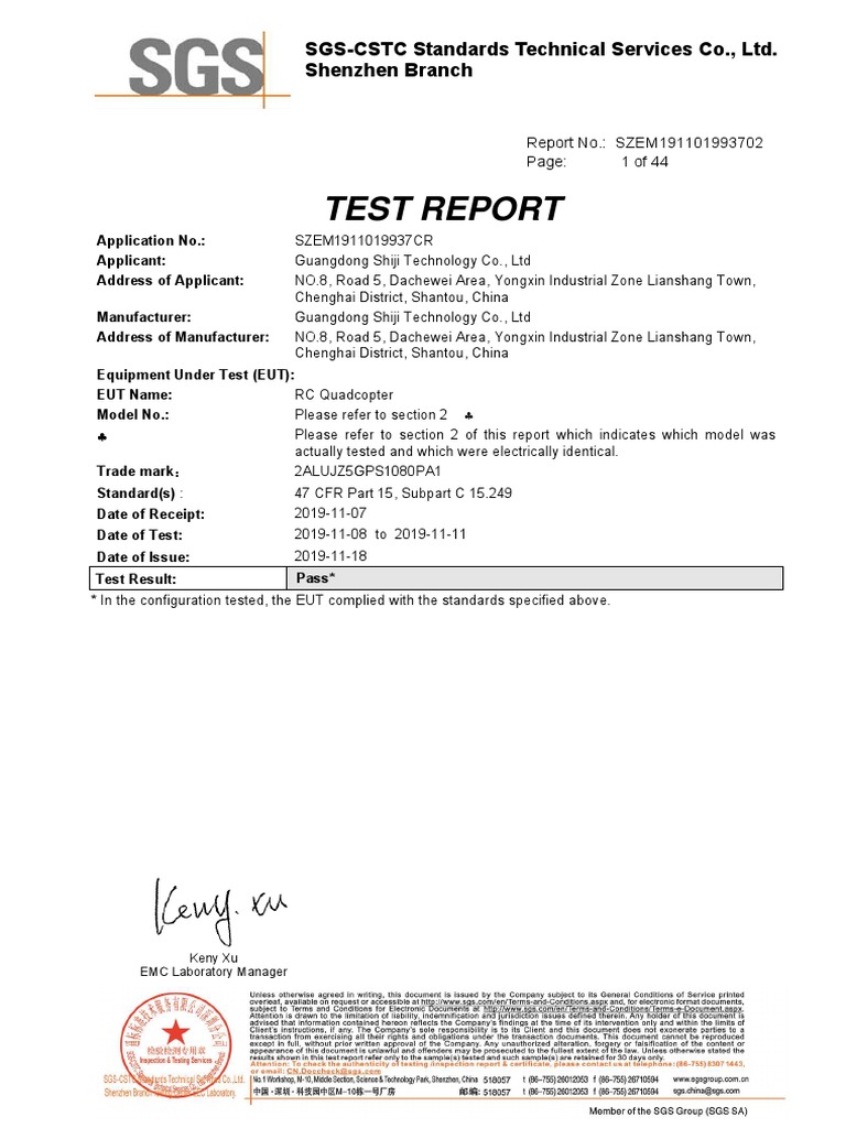 Test Report: SGS-CSTC Standards Technical Services Co., Ltd. Shenzhen ...