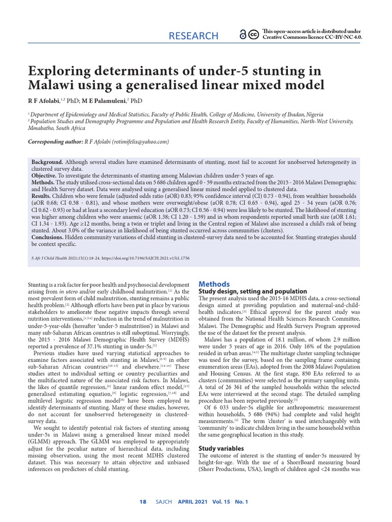 Exploring Determinants of Under-Five Stunting in M | PDF | Malnutrition ... Exploring Determinants of Under-Five Stunting in M | PDF | Malnutrition ...