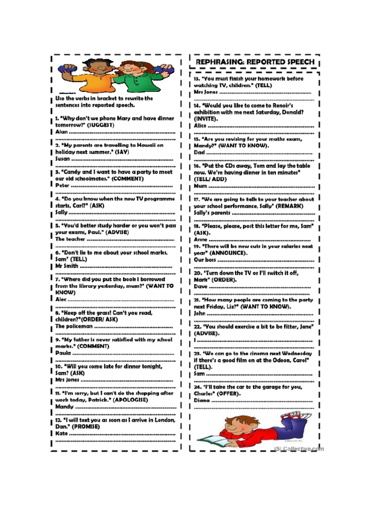 Reported Speech Examples List | PDF