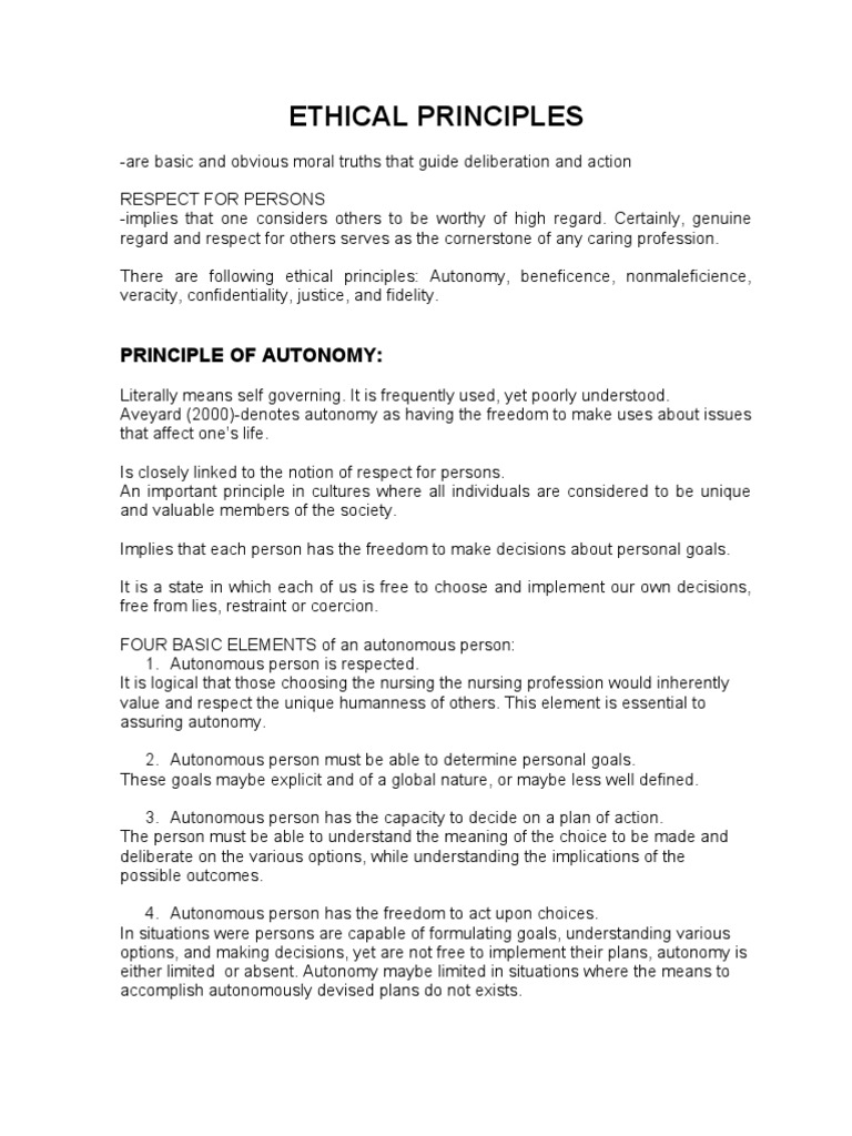 Ethical Principles | PDF | Autonomy | Morality