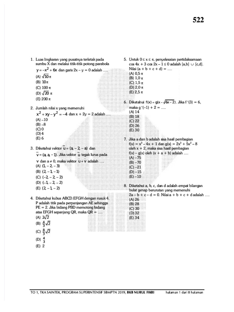 Soal Saintek SBMPTN 2019 Nurul Fikri | PDF