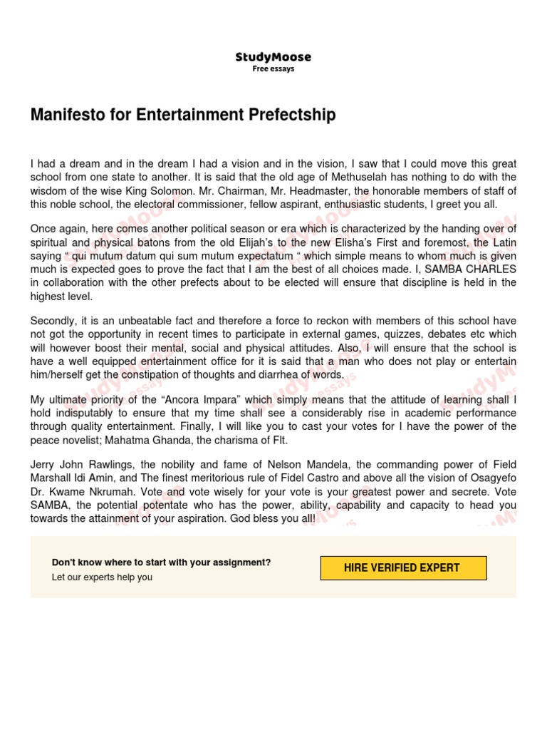 Manifesto For Entertainment Prefectship | PDF
