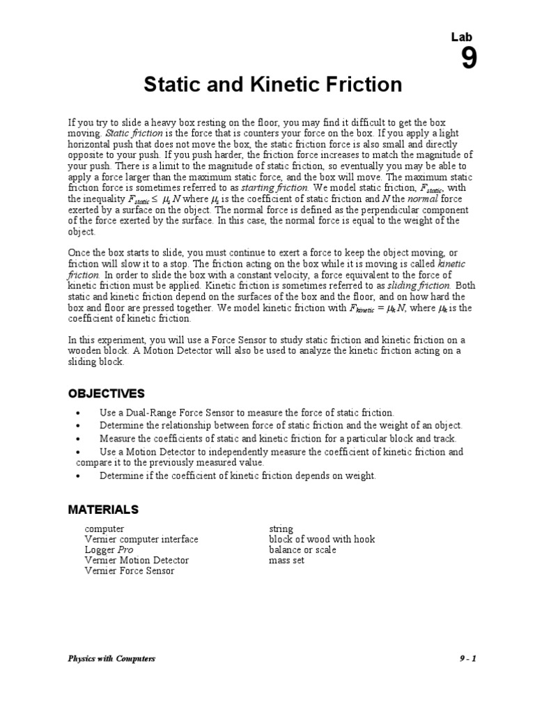 Static vs Kinetic Friction Lab Analysis | PDF | Friction | Kinetic Energy