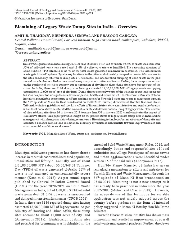 Biomining of Legacy Waste in India - Overview | PDF | Waste | Waste ...