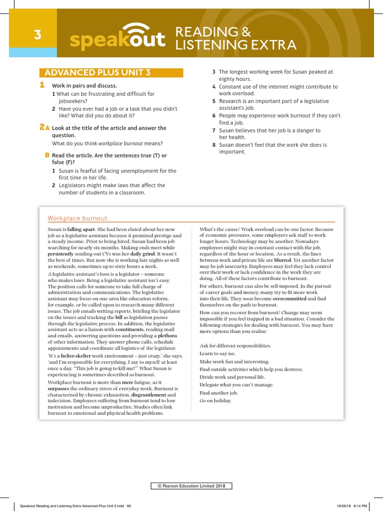 Speakout Reading and Listening Extra Advanced Plus Unit 3 | PDF ...