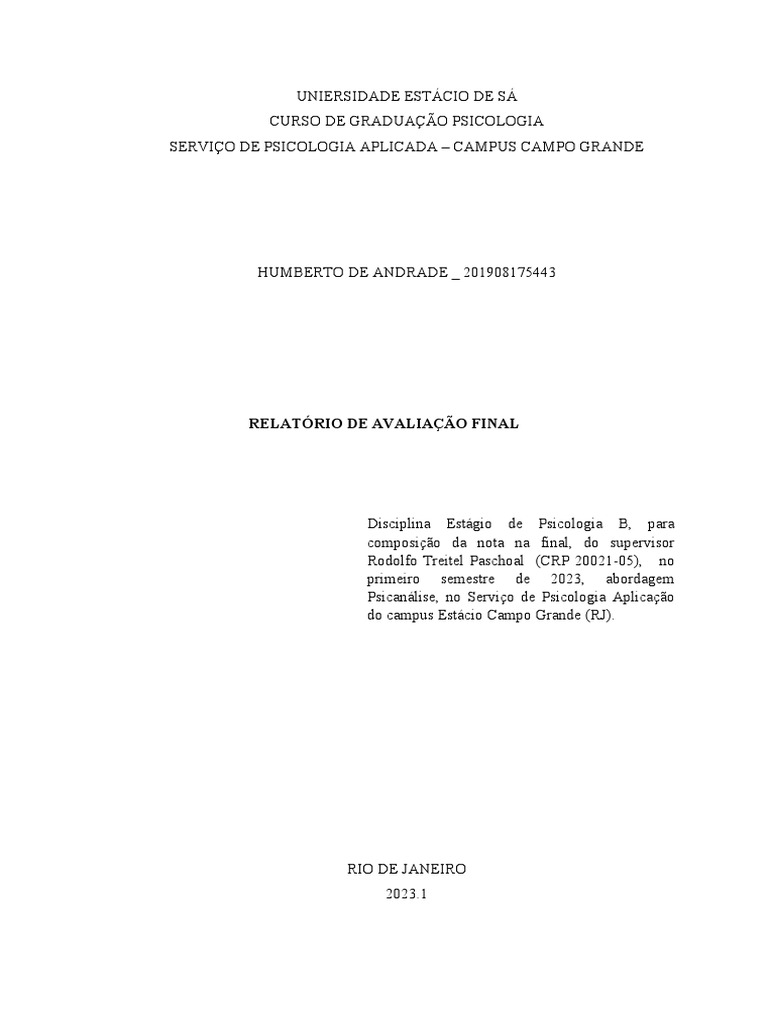 RELATÓRIIO - DO - PROFESSOR - RODOLFO - CONTINUAÇÃO (1) - Modelo | PDF ...