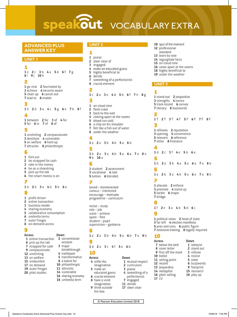 Speakout Vocabulary Extra Advanced Plus Answer Key | PDF