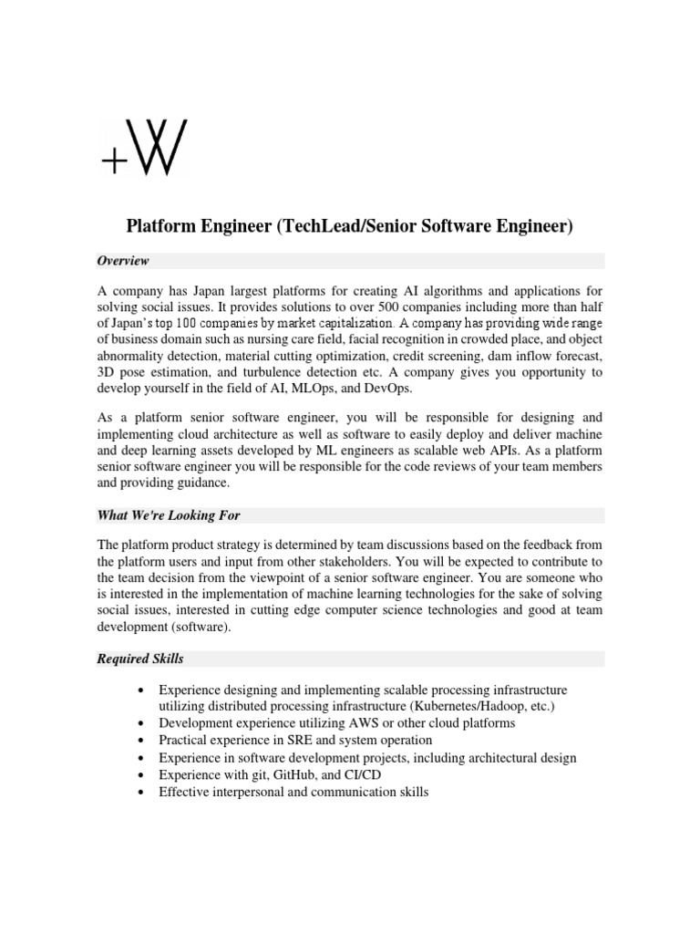 JD - TechLead-Senior Software Engineer | PDF | Software | Cloud Computing