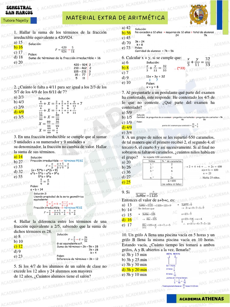 Respuestas de Material Extra de Aritmética | PDF