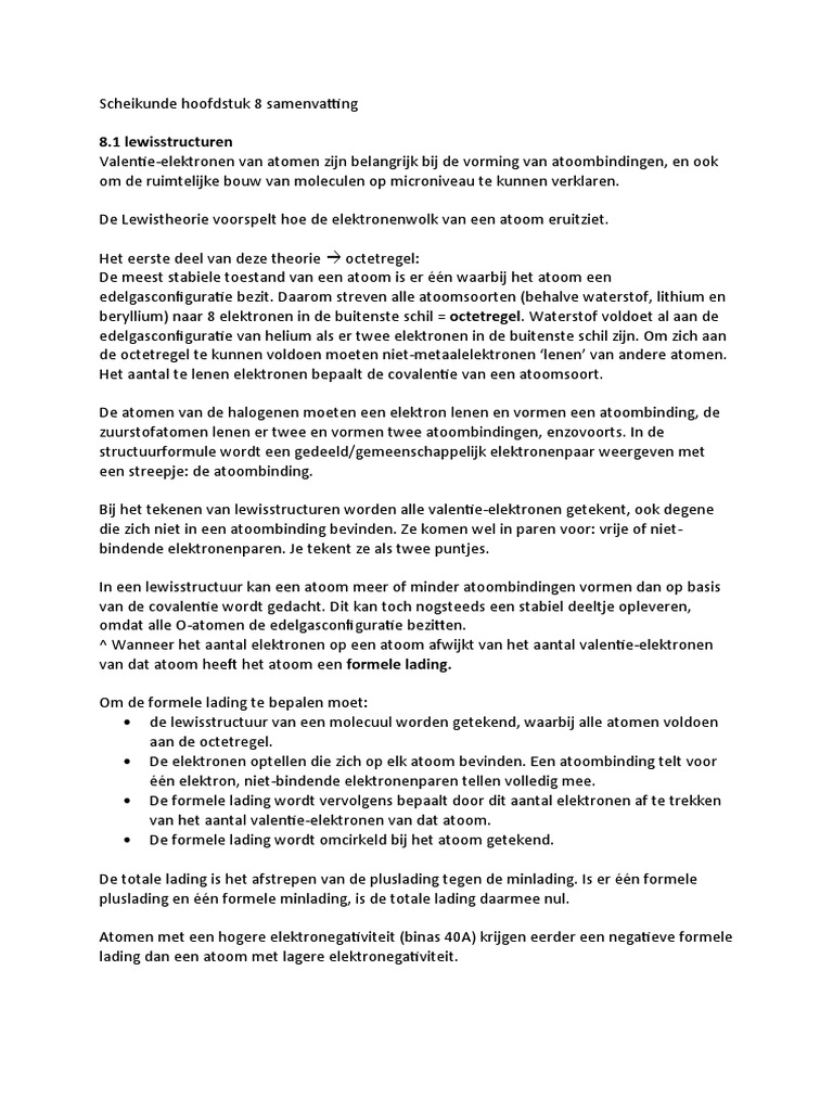 Scheikunde Hoofdstuk 8 Samenvatting | PDF