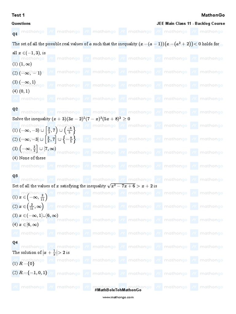 Question Test 1 Mathongo Jee Main Class 11 Backlog Course | PDF ...