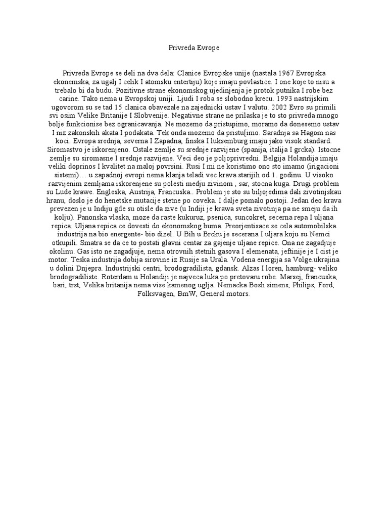 Privreda Evrope | PDF