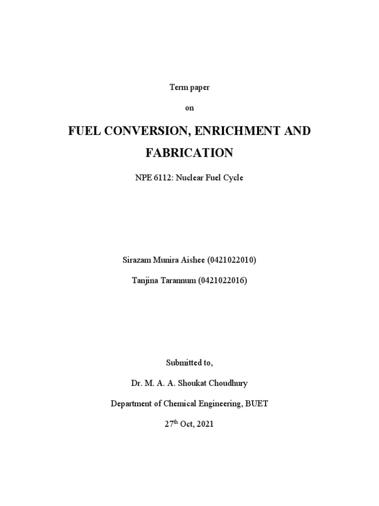 Group - 3 - Fuel Conversion, Enrichment and Fabrication | PDF ...