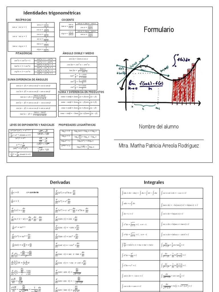 Formulario de Cálculo Diferencial e Integral | PDF