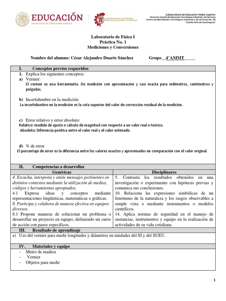 Práctica 1 (Física) Mediciones y Conversiones | PDF