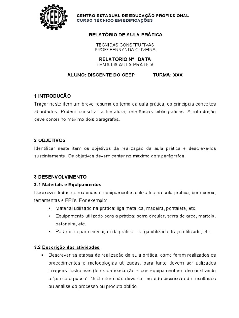 MODELO - RELATORIO Aula Pratica | Download grátis PDF | Desenvolvimento profissional | Imagem