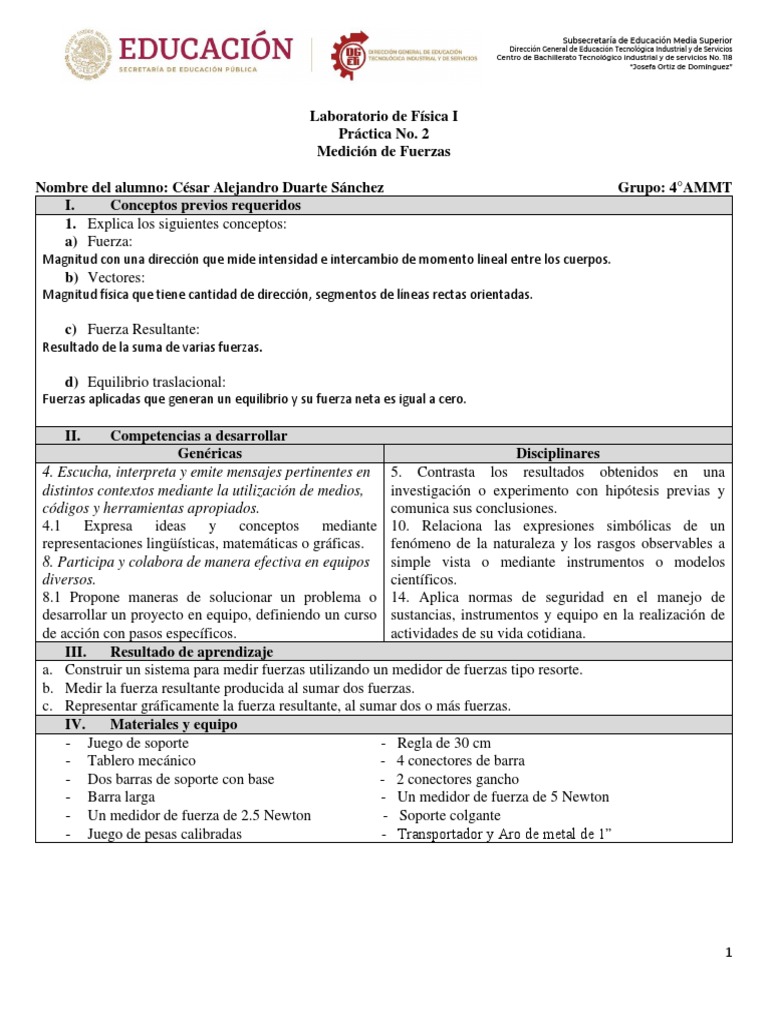 Práctica 2 (Física) Medición de Fuerzas | PDF