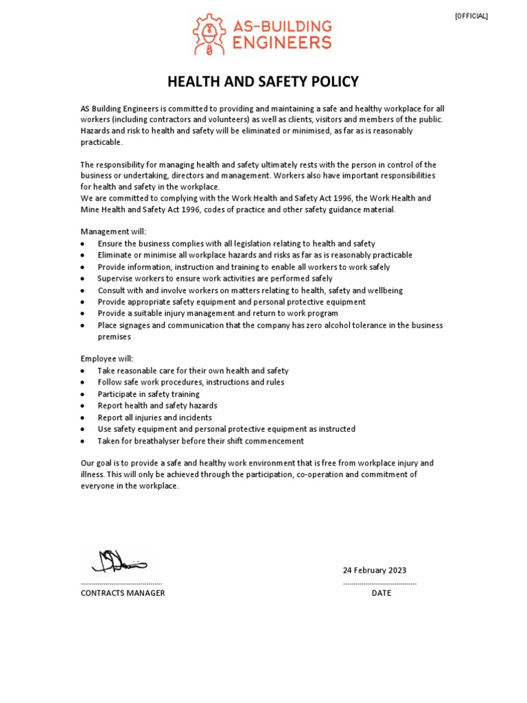 Health and Safety Policy | PDF