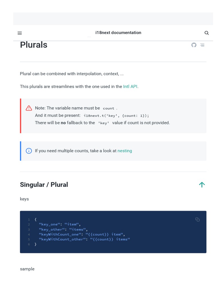 i18next Pluralization Guide | PDF | Plural | Software Development