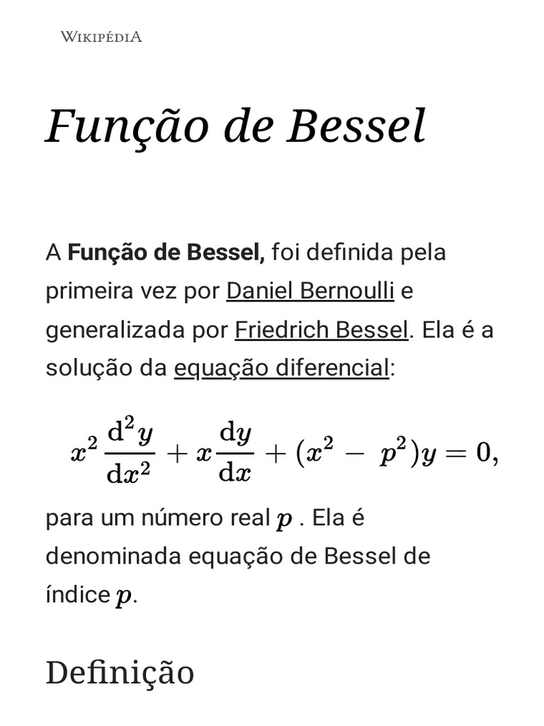 Função de Bessel - Wikipédia, A Enciclopédia Livre | PDF | Matemática ...