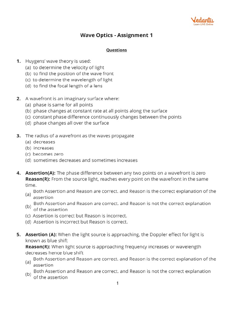 Wave Optics - Assignment 1 | PDF