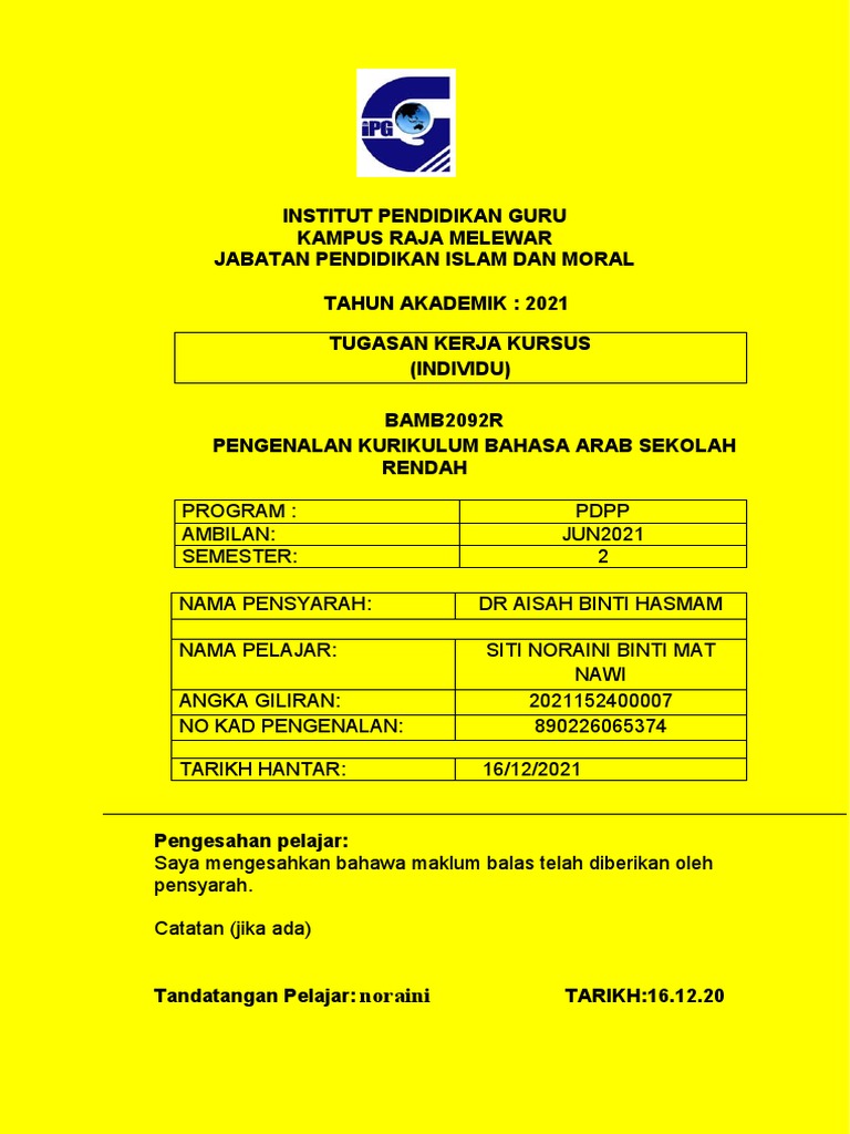 Contoh Tugasan PBD | PDF