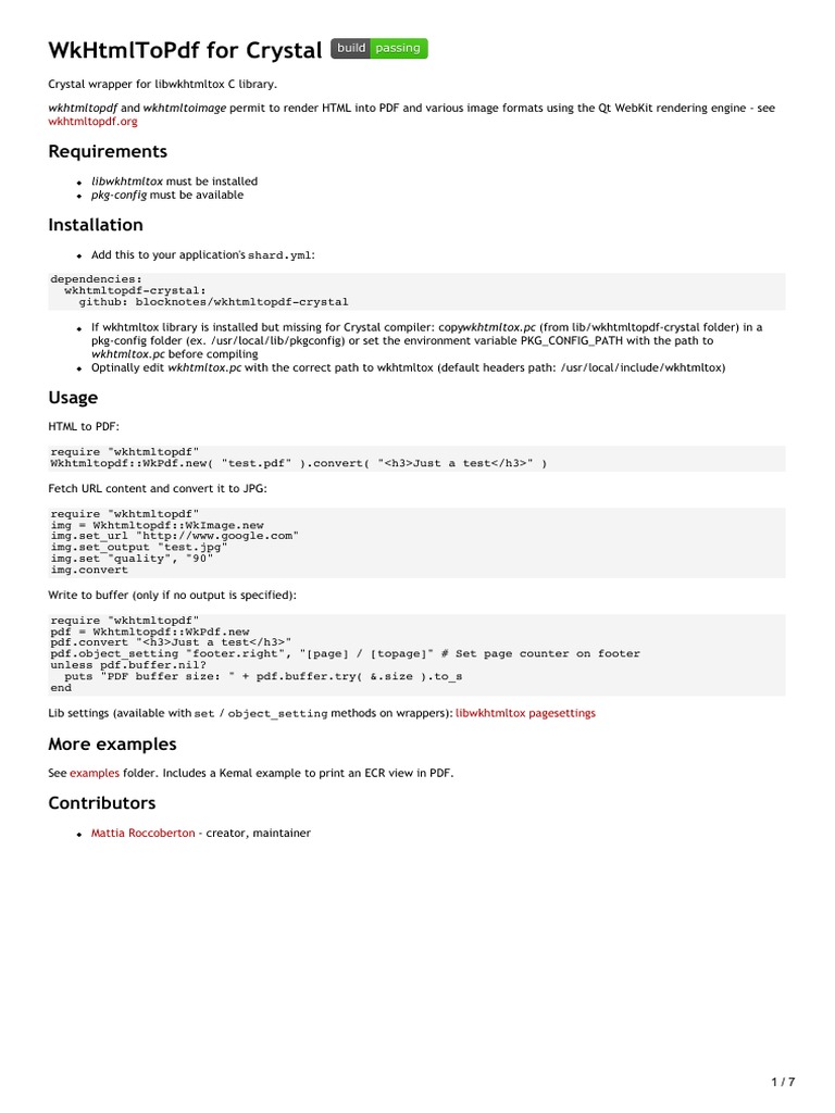 Crystal Docs Wkhtmltopdf | PDF