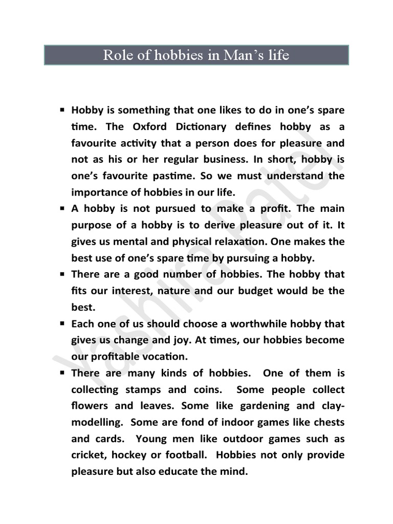 Role of Hobbies in Man | PDF