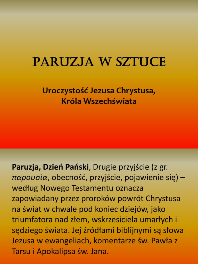 Paruzja W Sztuce - Chrystusa Króla | PDF