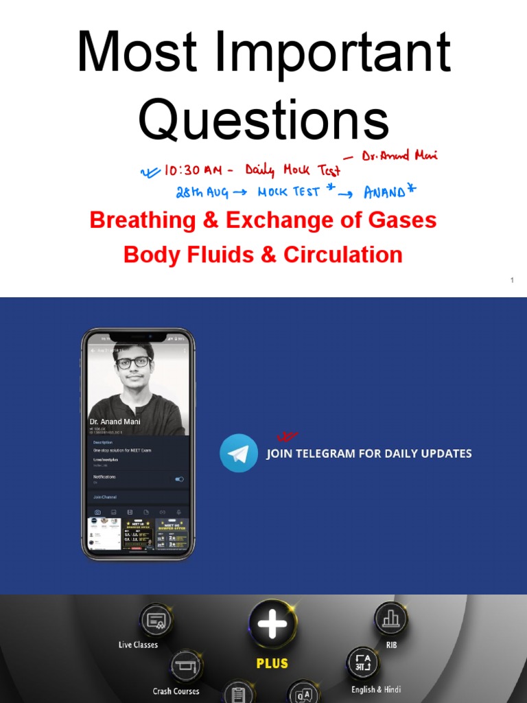 Most Important Questions: Breathing & Exchange of Gases Body Fluids ...