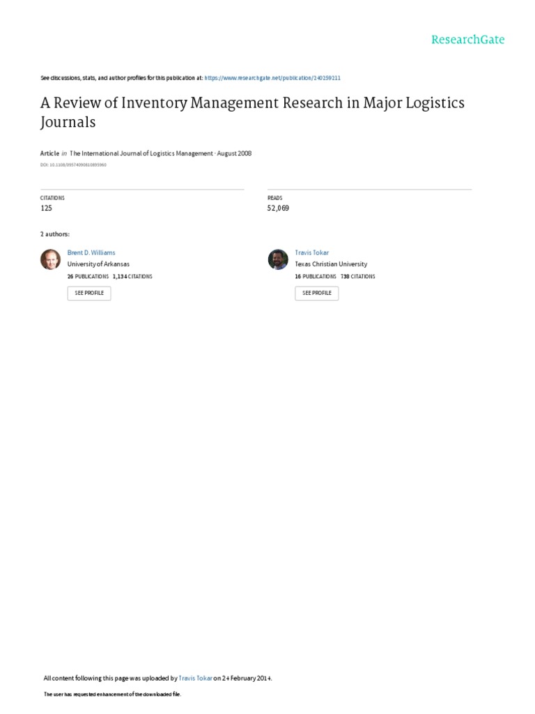 A Review of Inventory Management Research in Major Logistics Journals ...