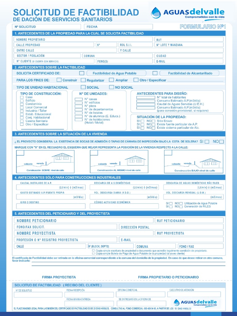 Formulario N1 - Solicitud de Factibilidad Aguas del Valle | PDF