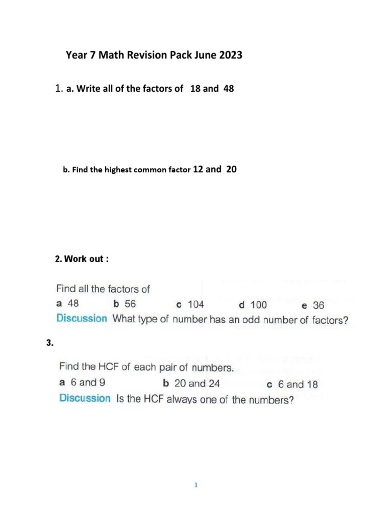 Year 7 Revision Pack June 2023 | PDF