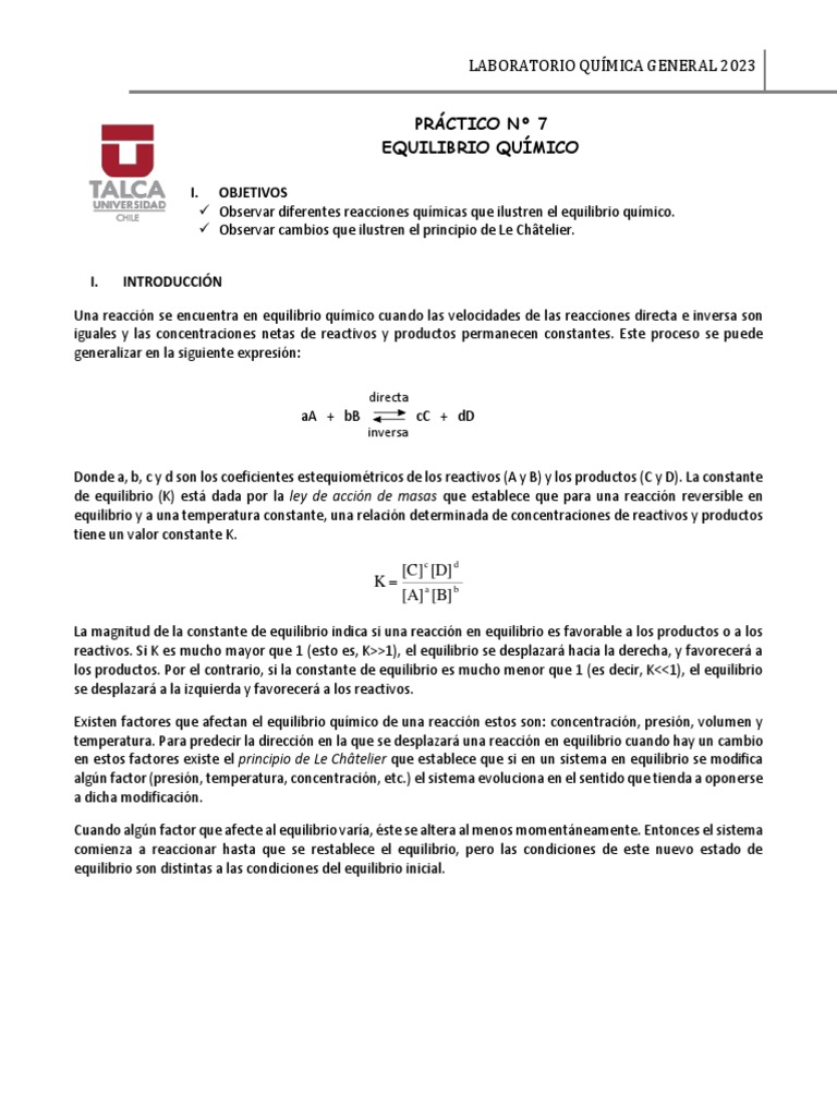 Equilibrio Químico Lab 7 (2) | PDF | Equilibrio químico | Gases