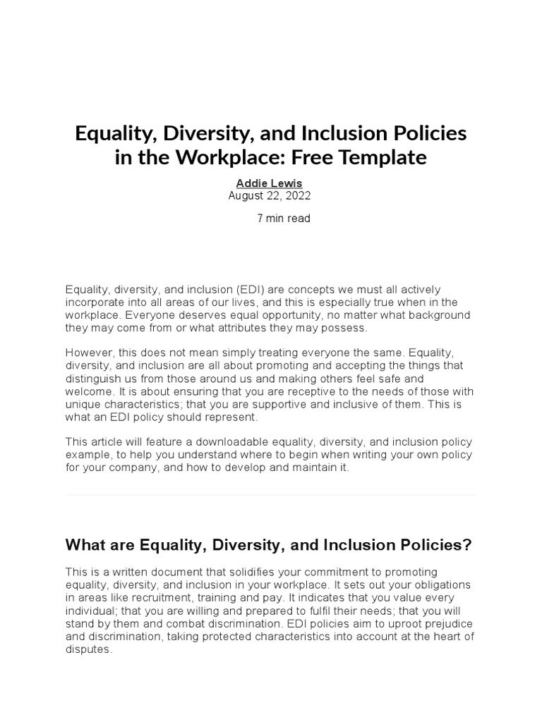 Equality and Diversity Policy How To Do It | PDF | Gender Equality ...