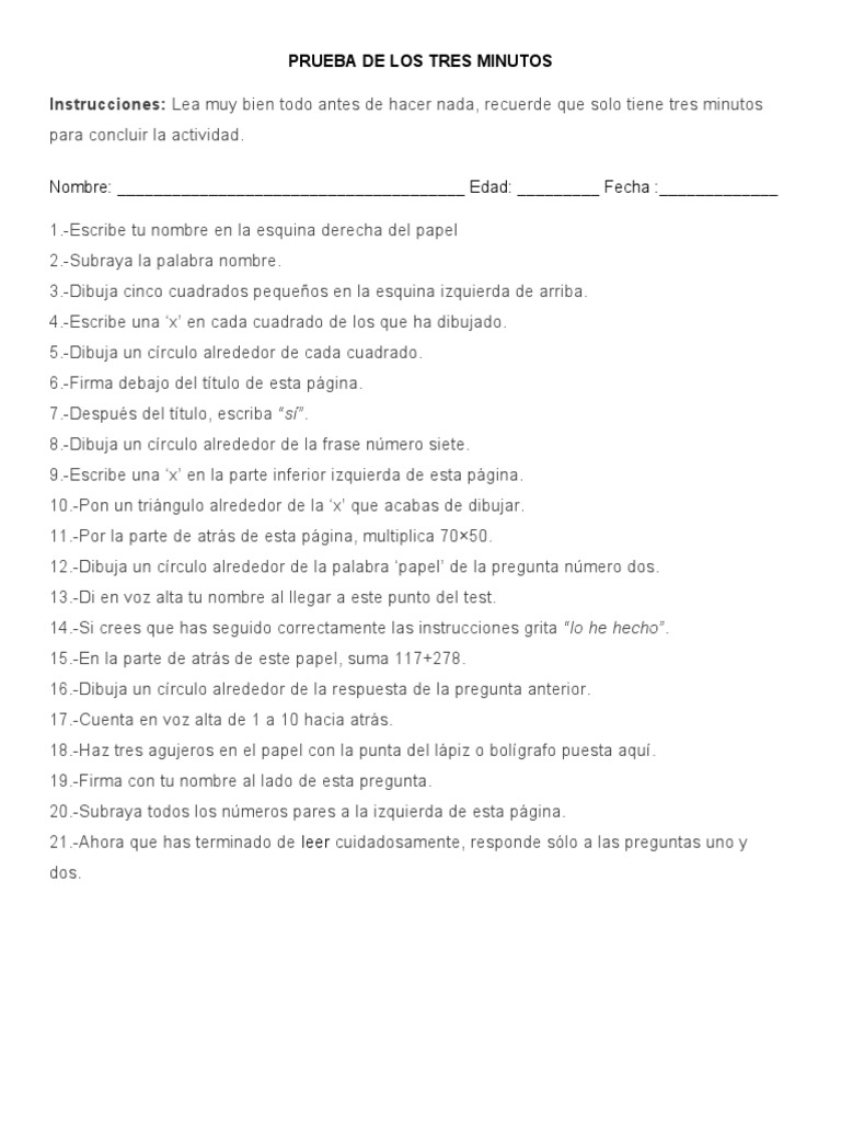 Prueba de Atención en 3 Minutos | PDF | Deportes y actividades al aire ...