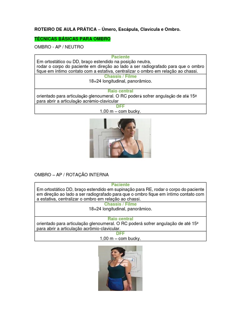 Roteiro de Aula Prática - Úmero, Clavícula, Escapúla e Ombro | PDF ...