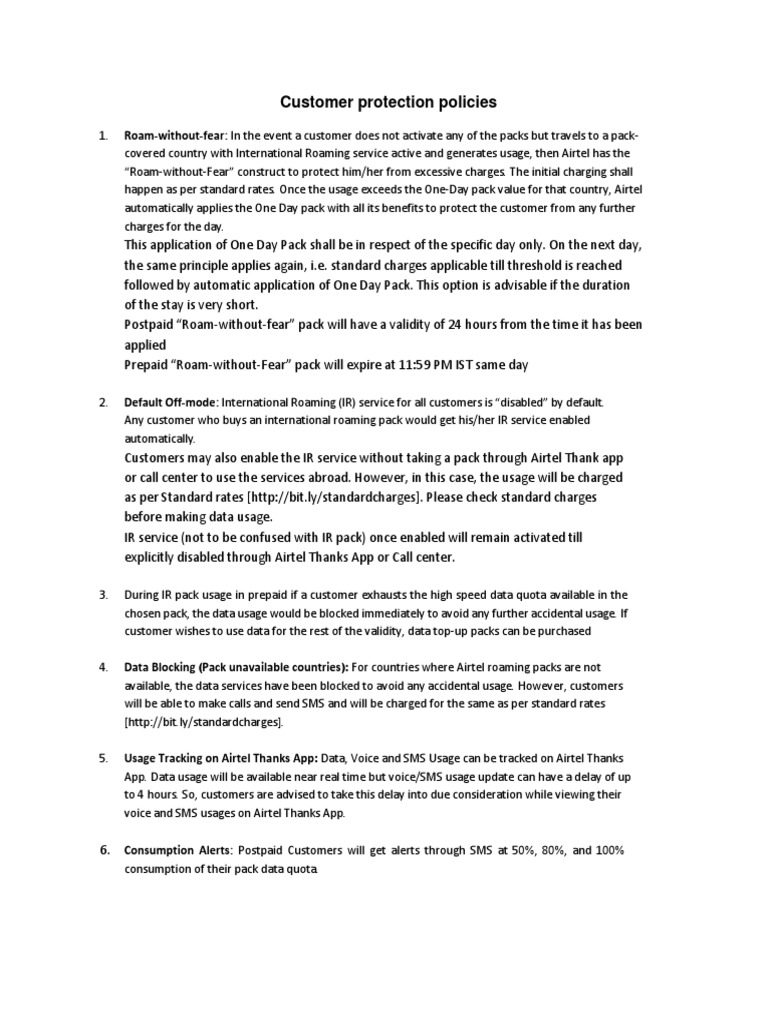 Customer Protection Policies | PDF | Roaming | Prepaid Mobile Phone