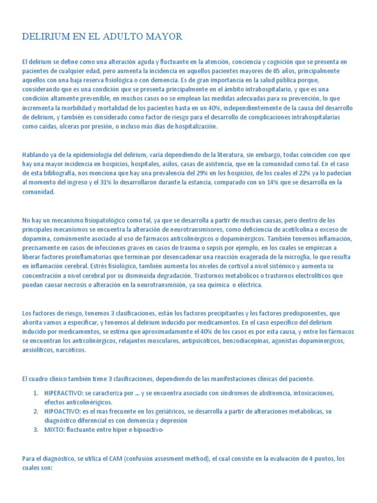 Delirium en El Adulto Mayor | PDF | Epidemiología | Ciencias de la Salud