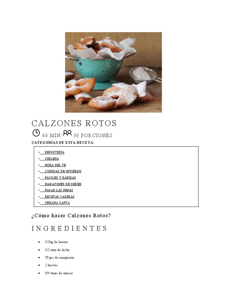 Calzones Rotos | PDF | Nutrición | Dieta y nutrición