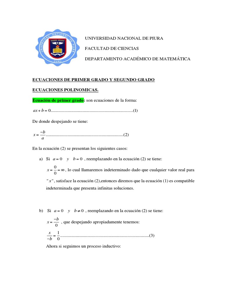 Ecuaciones de Primer - Segundo Grado y Polinomicas | Descargar gratis PDF | Ecuaciones ...