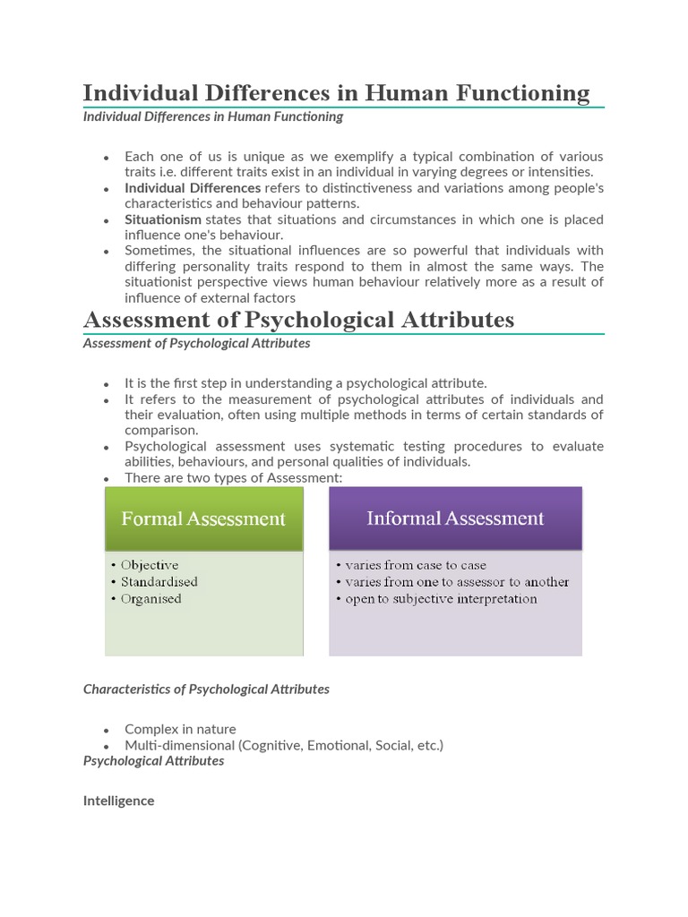 Individual Differences in Human Functioning Psycology CHP 1 | PDF