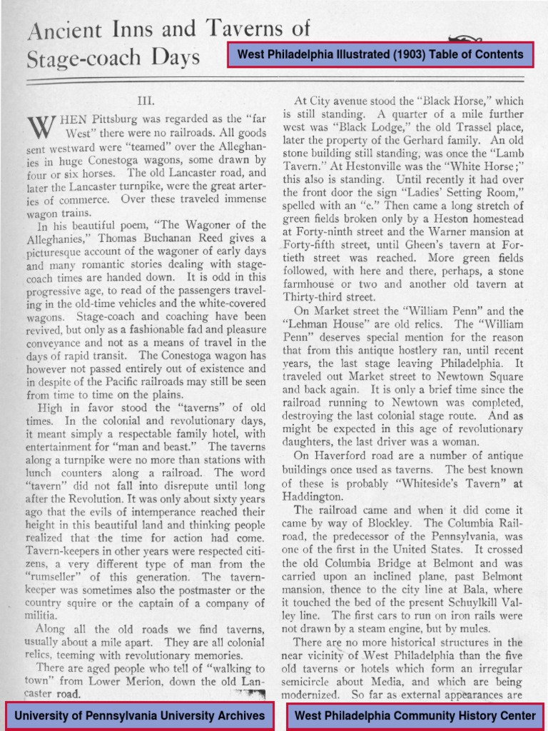 Ancient Inns and Taverns of Stage-Coach Days | PDF | Pub | Philadelphia