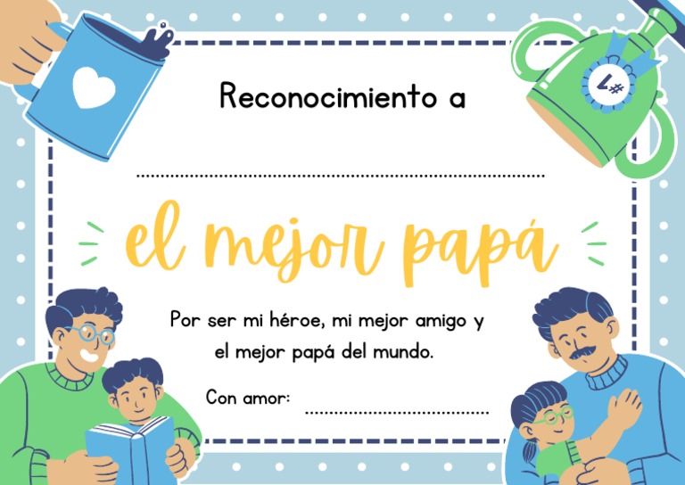 Certificado Día Del Padre Ilustrado Azul y Amarillo | PDF